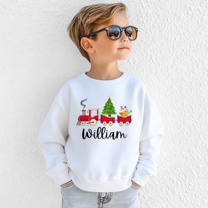 Personalized Christmas Train Kids Sweatshirt, Cute Holiday Train ...
