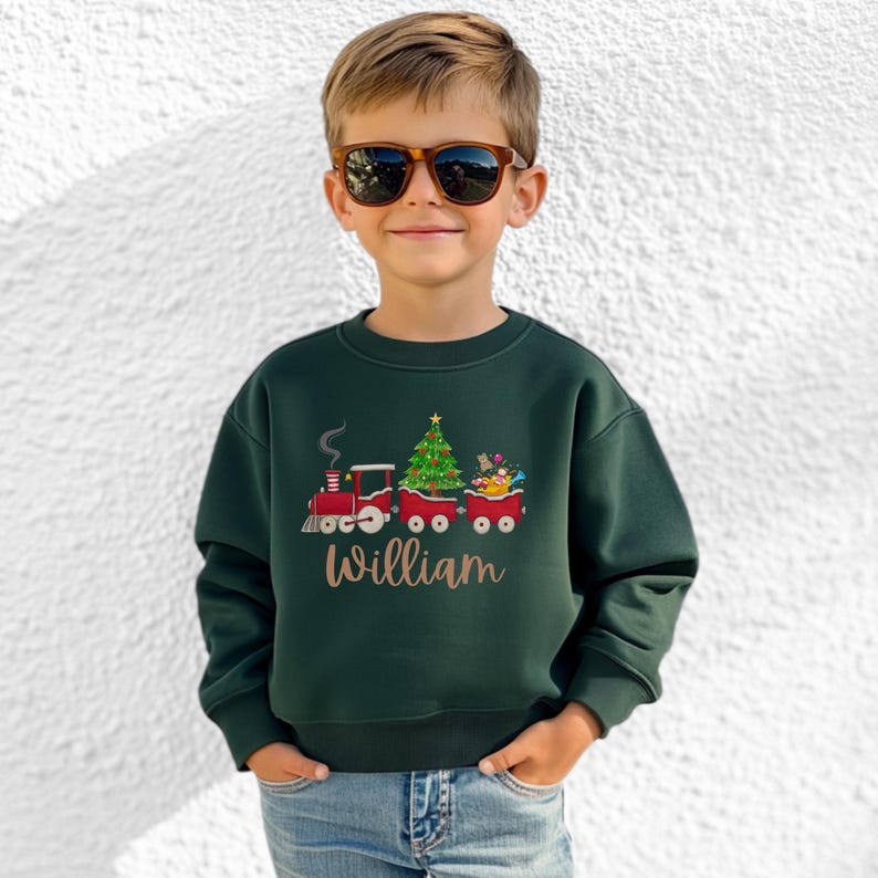 Personalized Christmas Train Kids Sweatshirt, Cute Holiday Train ...