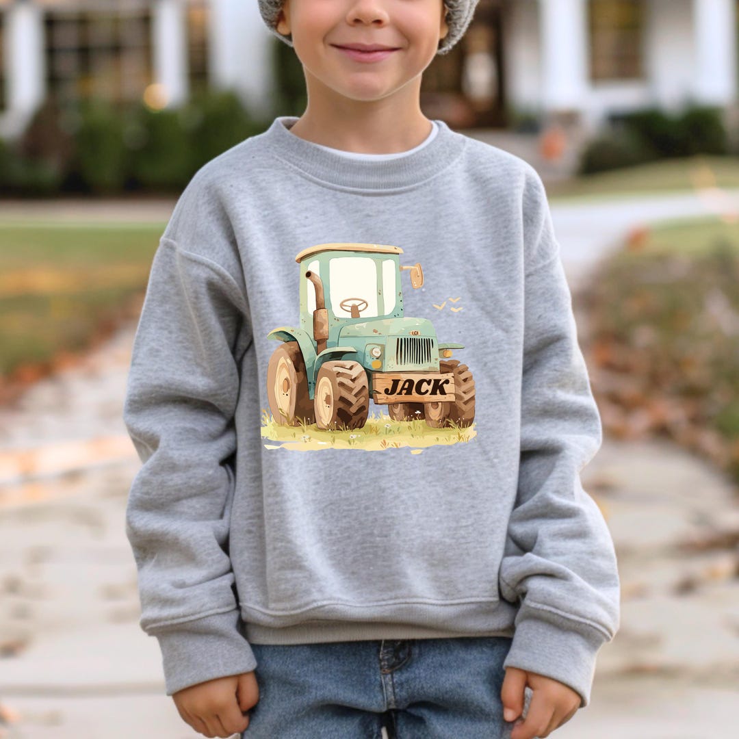 Personalized Farm Tractor Kids Sweatshirt, Custom Name Tractor Crewneck ...