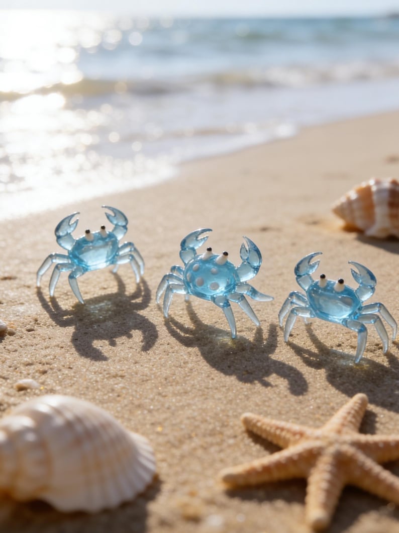 Hand-blown Artistic Glass Crab Ornaments, Coastal Style Decorative ...