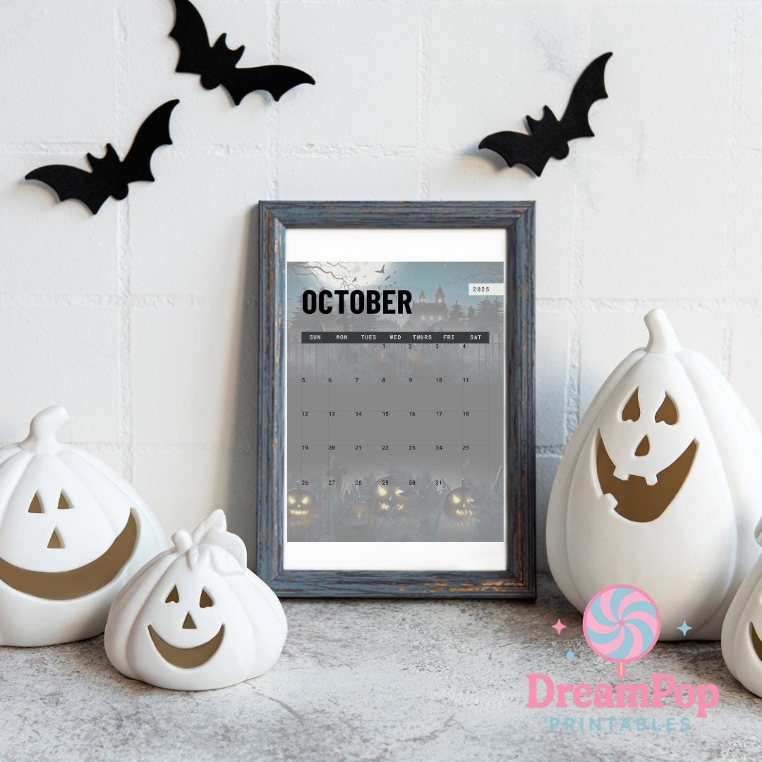 Spooky Halloween 2025 Calendar PNG Digital Download, Haunted Monthly ...