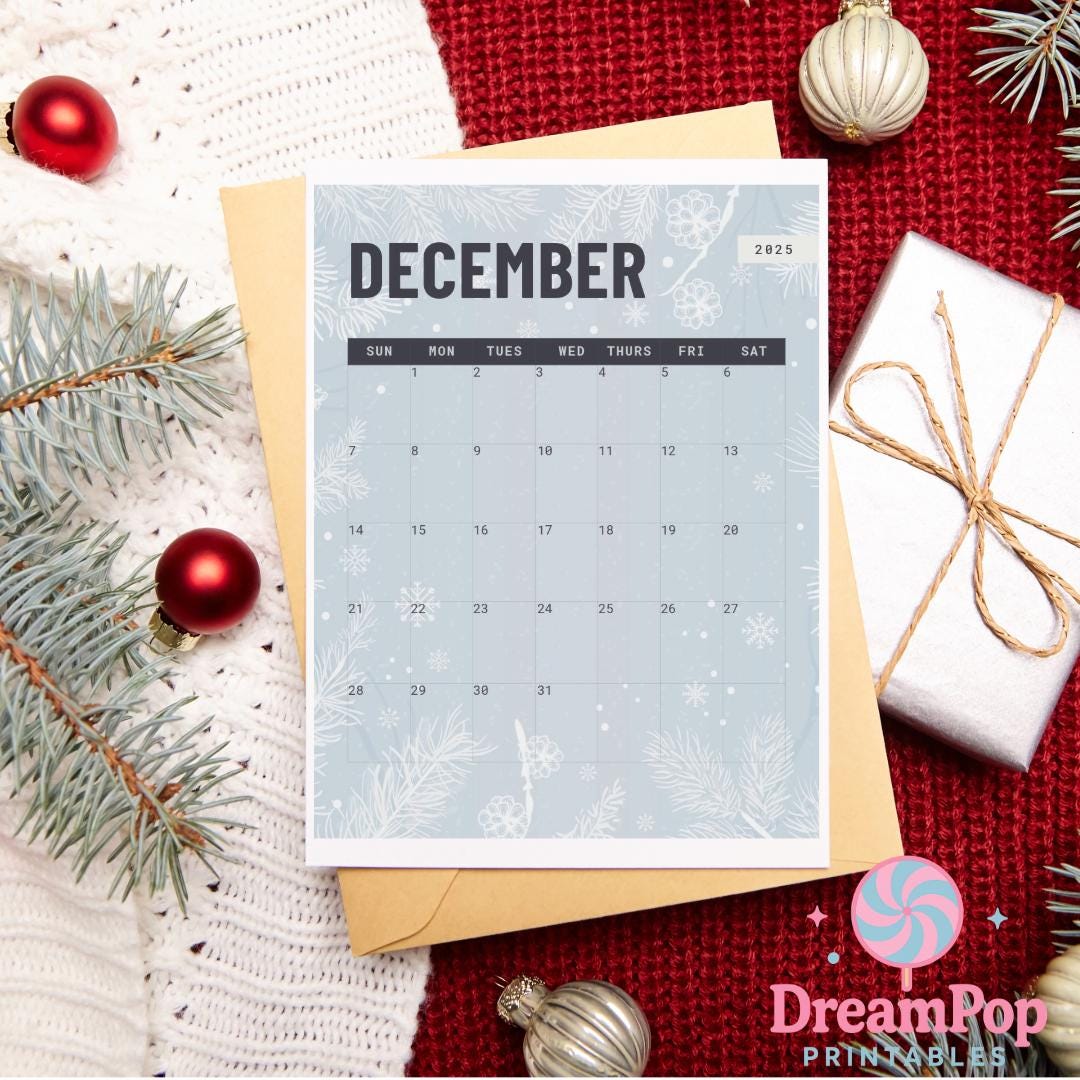 Dreamy December 2025 Calendar | Winter Printable Monthly Planner Page ...