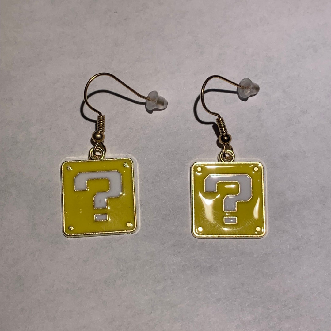 Super Mario Question Block Charm With Gold Accents Charm Earring - Etsy