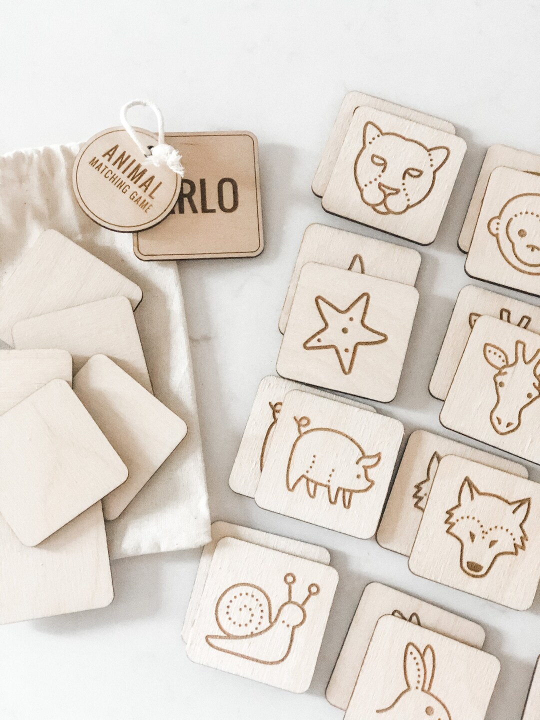 Personalized Animal Themed Natural Wood Memory Matching Game - Etsy
