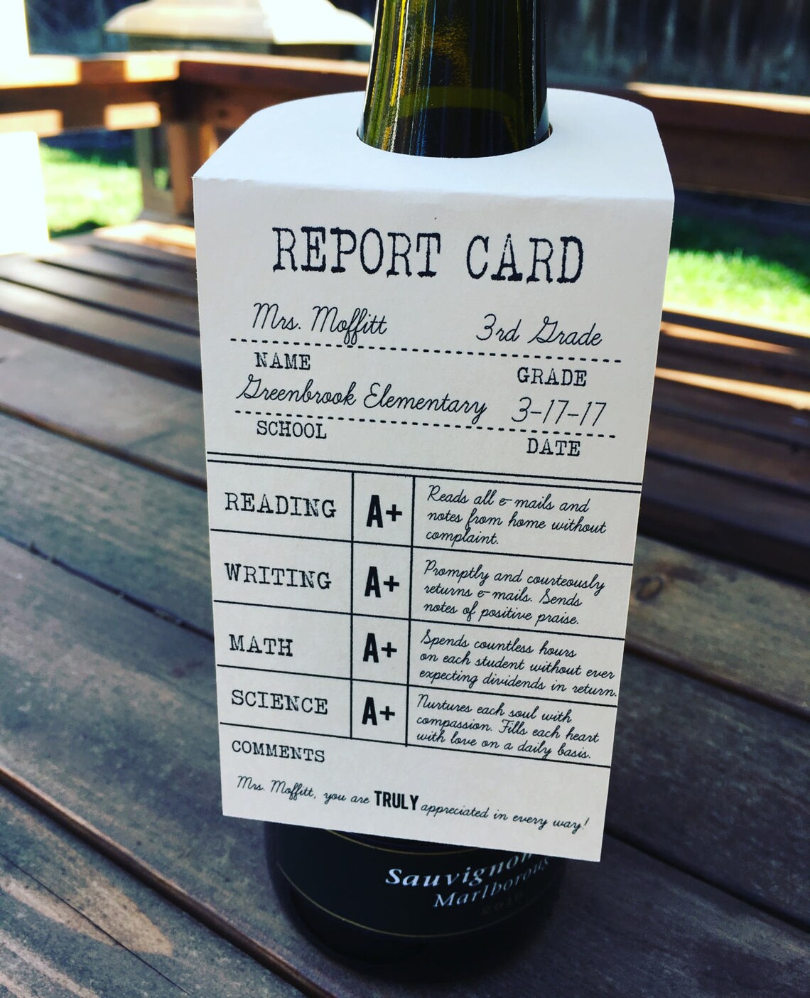 DIY Teacher Appreciation Report Card Wine Hanger Tag - Etsy UK