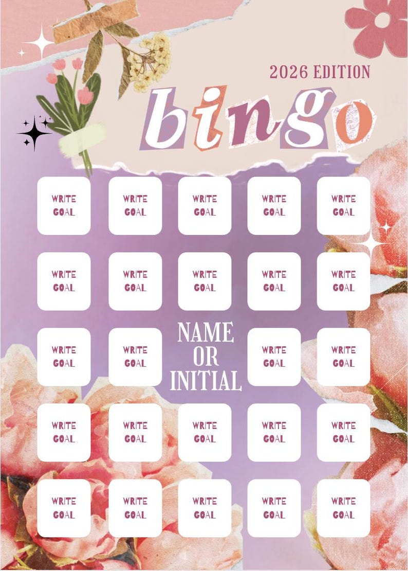 2026 Bingo Goal Tracker, Aesthetic New Year Bingo Challenge, Vision ...
