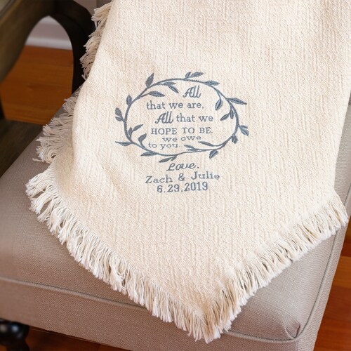 Wedding Gifts Personalized Cotton Throw Blanket Embroidered - Etsy