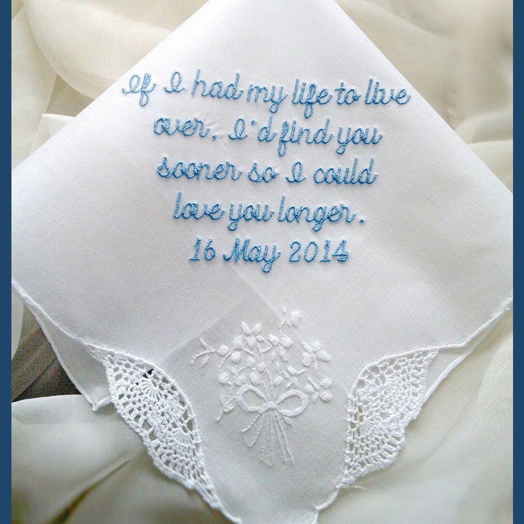 Embroidered Wedding Handkerchief From Groom to Bride Gift Custom Made ...