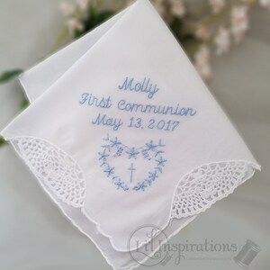 Embroidered Linen Handkerchief | Baptism Present | Communion Gift for ...