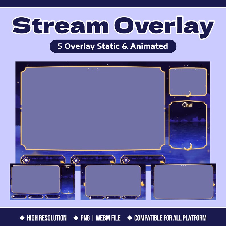 Starry Ocean Animated Stream Overlay Pack for Twitch Kick Youtube ...