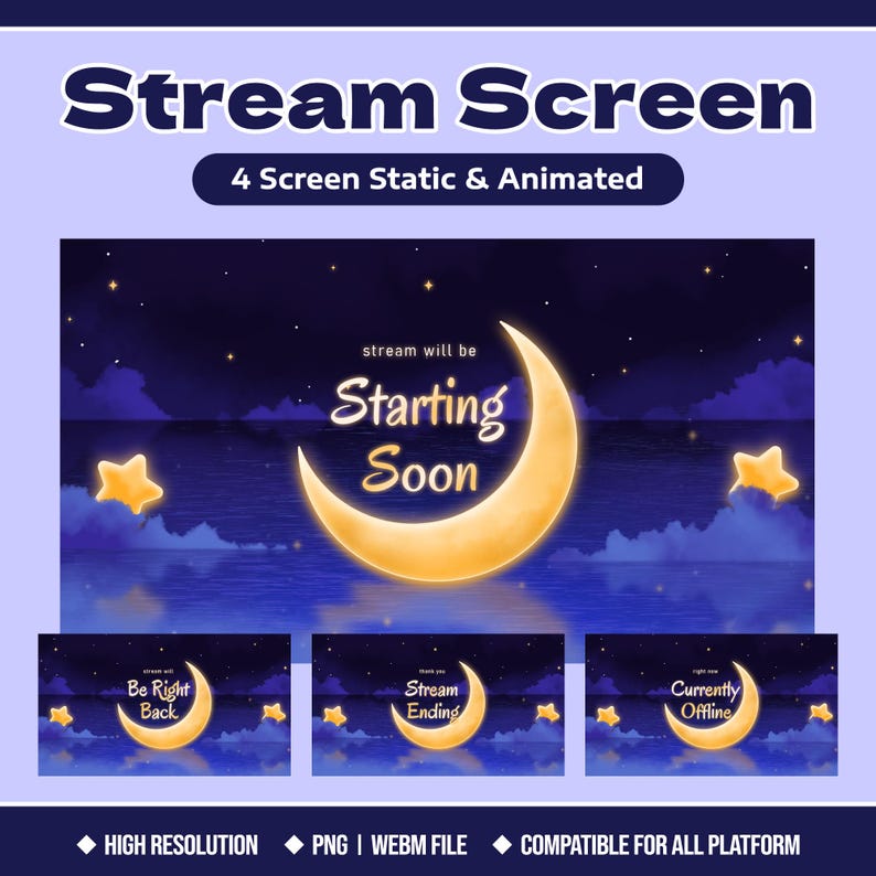 Starry Ocean Animated Stream Overlay Pack for Twitch Kick Youtube ...