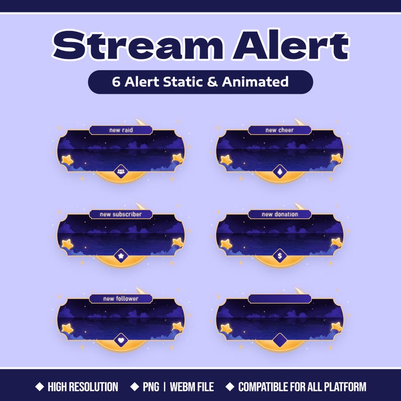 Starry Ocean Animated Stream Overlay Pack for Twitch Kick Youtube ...
