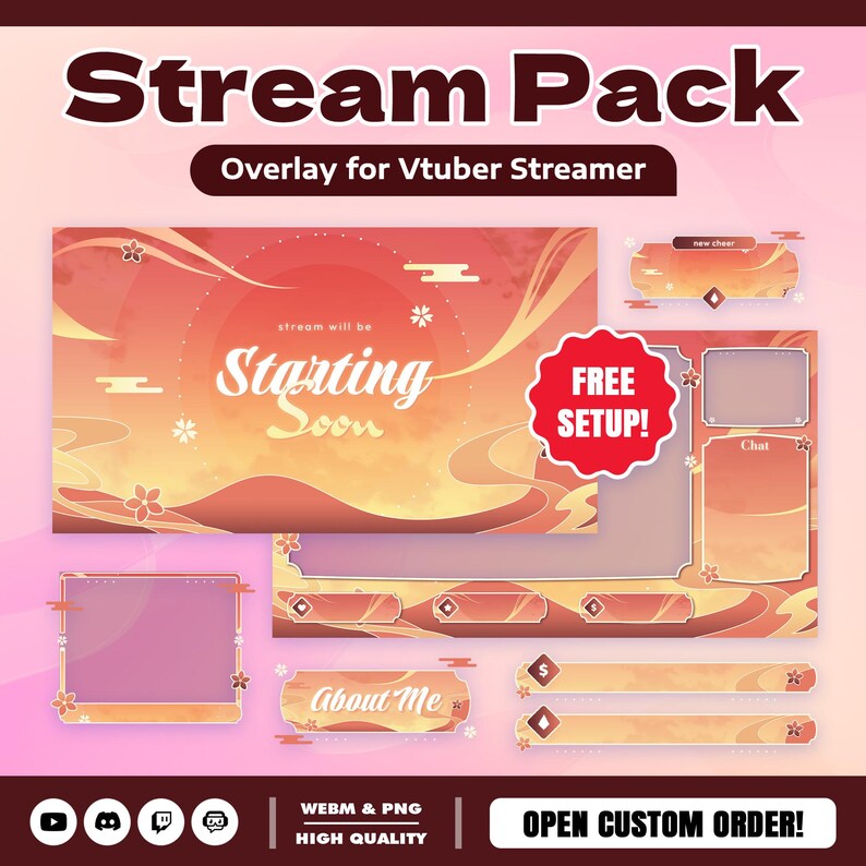 Sunset Blossom Animated Stream Overlay Pack for Twitch, Youtube, Kick ...
