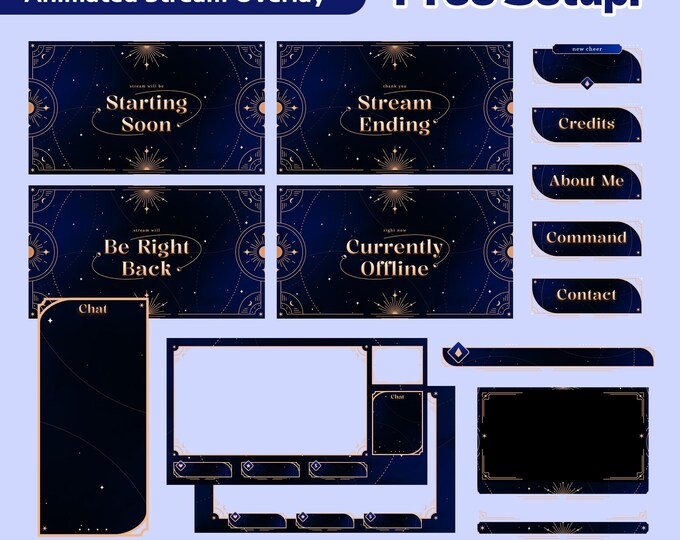 Moonlit Rings Animated Twitch Overlay Package, Night Sky Overlay, Cute ...