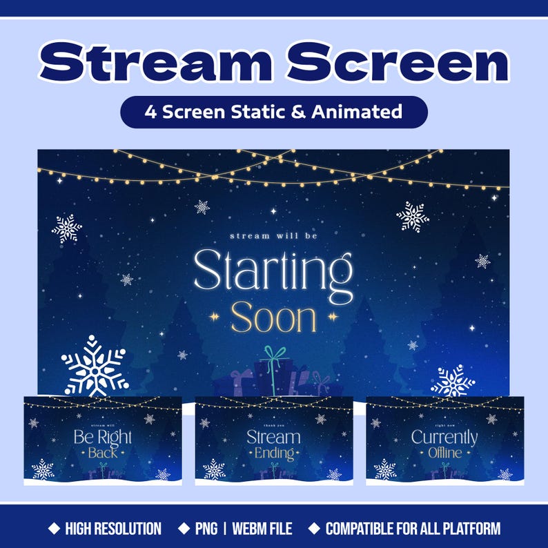 Winter Christmas Animated Stream Overlay Pack for Twitch Youtube Kick ...
