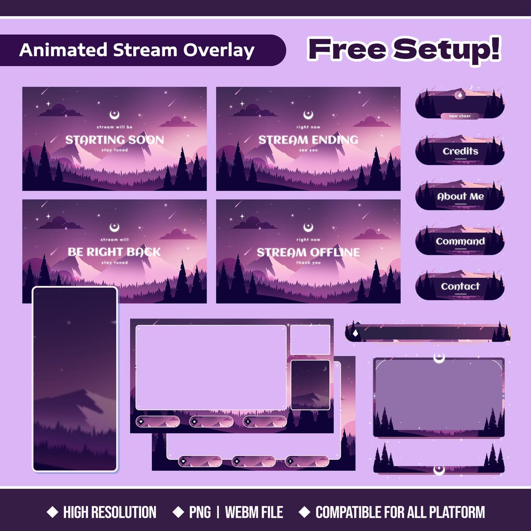Midnight Valley Animated Stream Overlay Pack for Twitch Kick Youtube ...