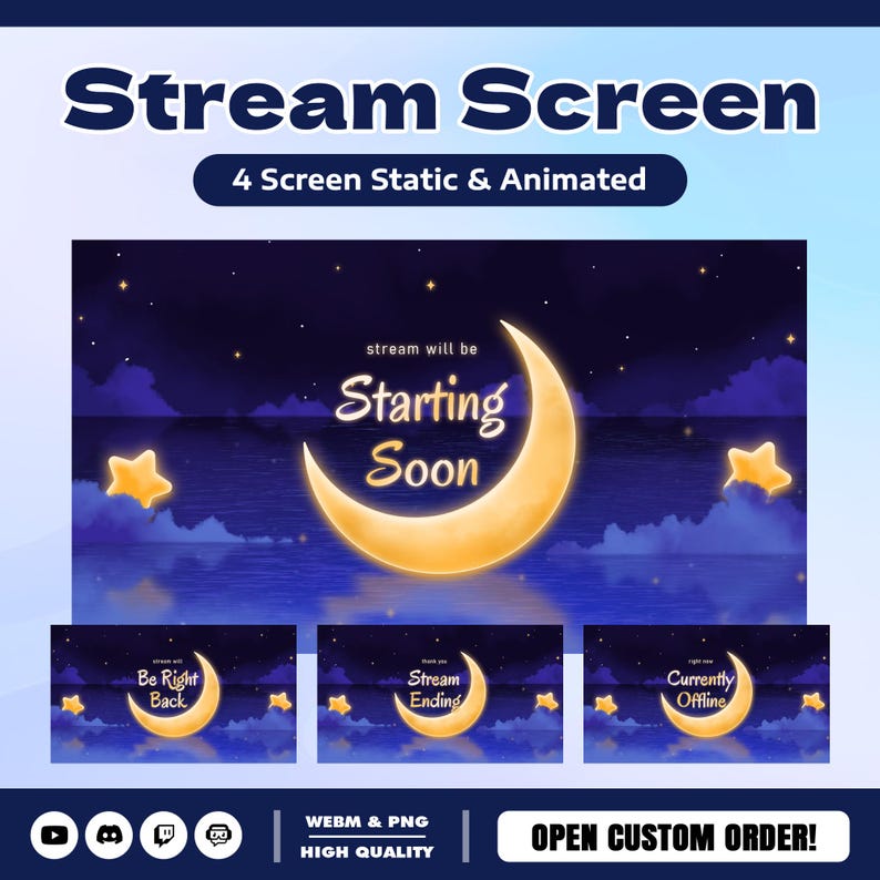 Starry Ocean Animated Stream Screens for Twitch Kick Youtube – Cute ...