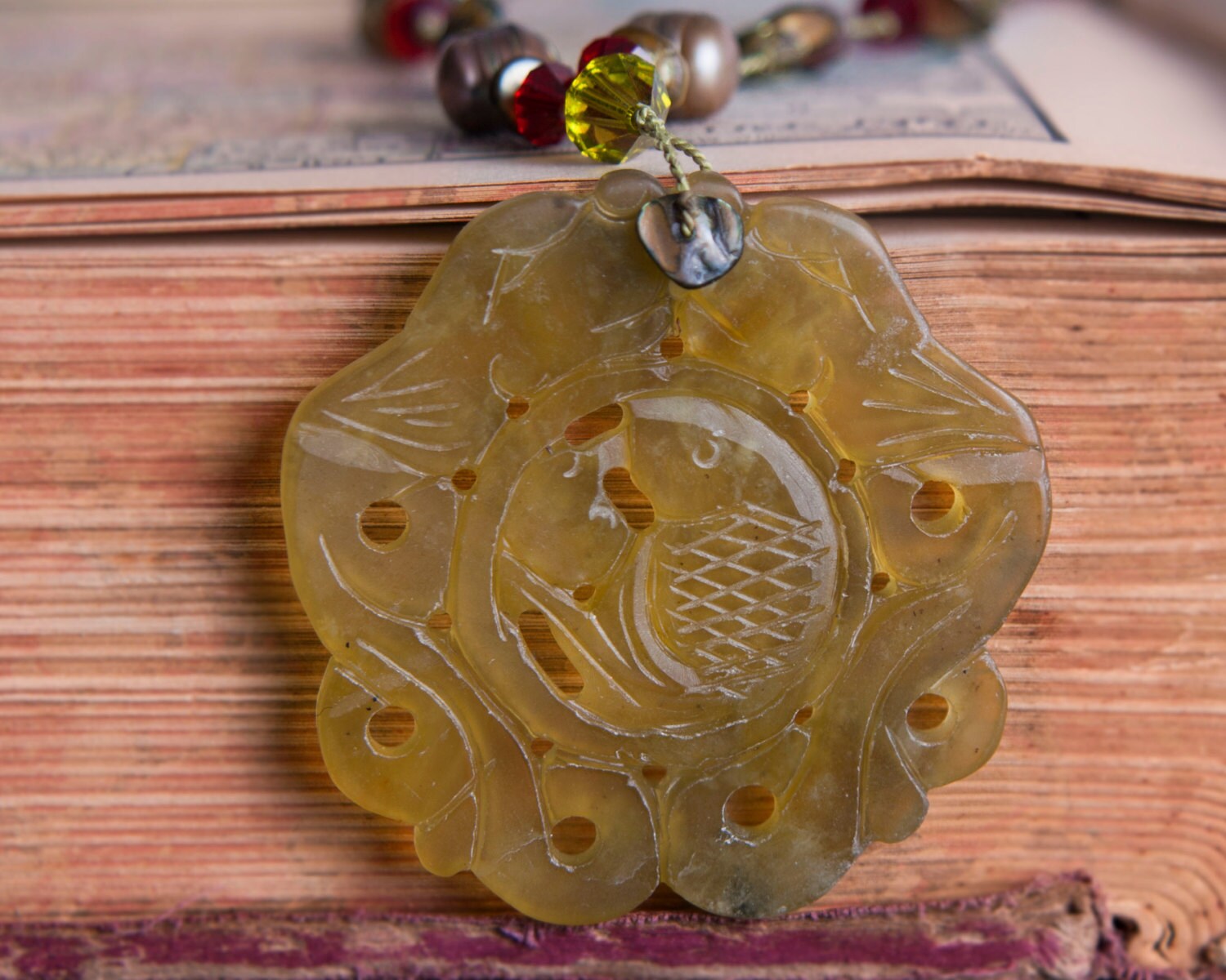 Chinese Jade Fish Pendant on Hand Knotted Silk With Pearls & | Etsy