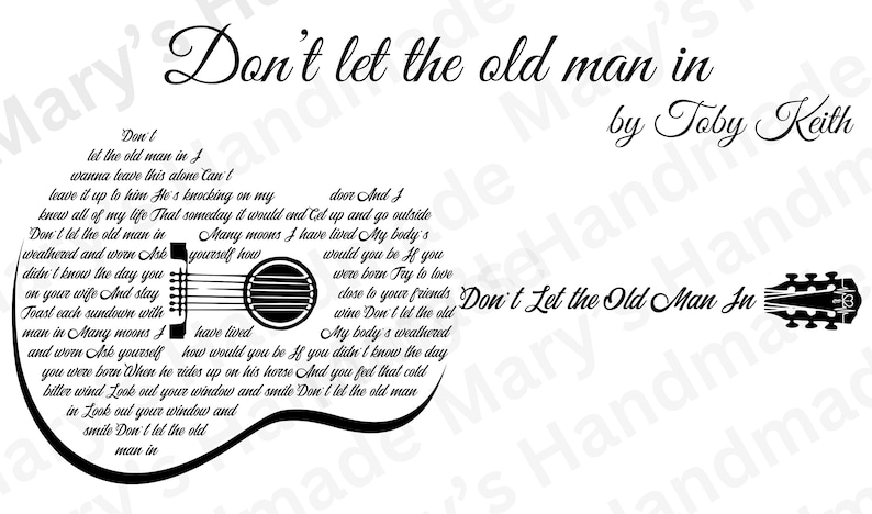 Toby Keith Don't Let the Old Man in Guitar Frame With Lyrics Svg, Png ...