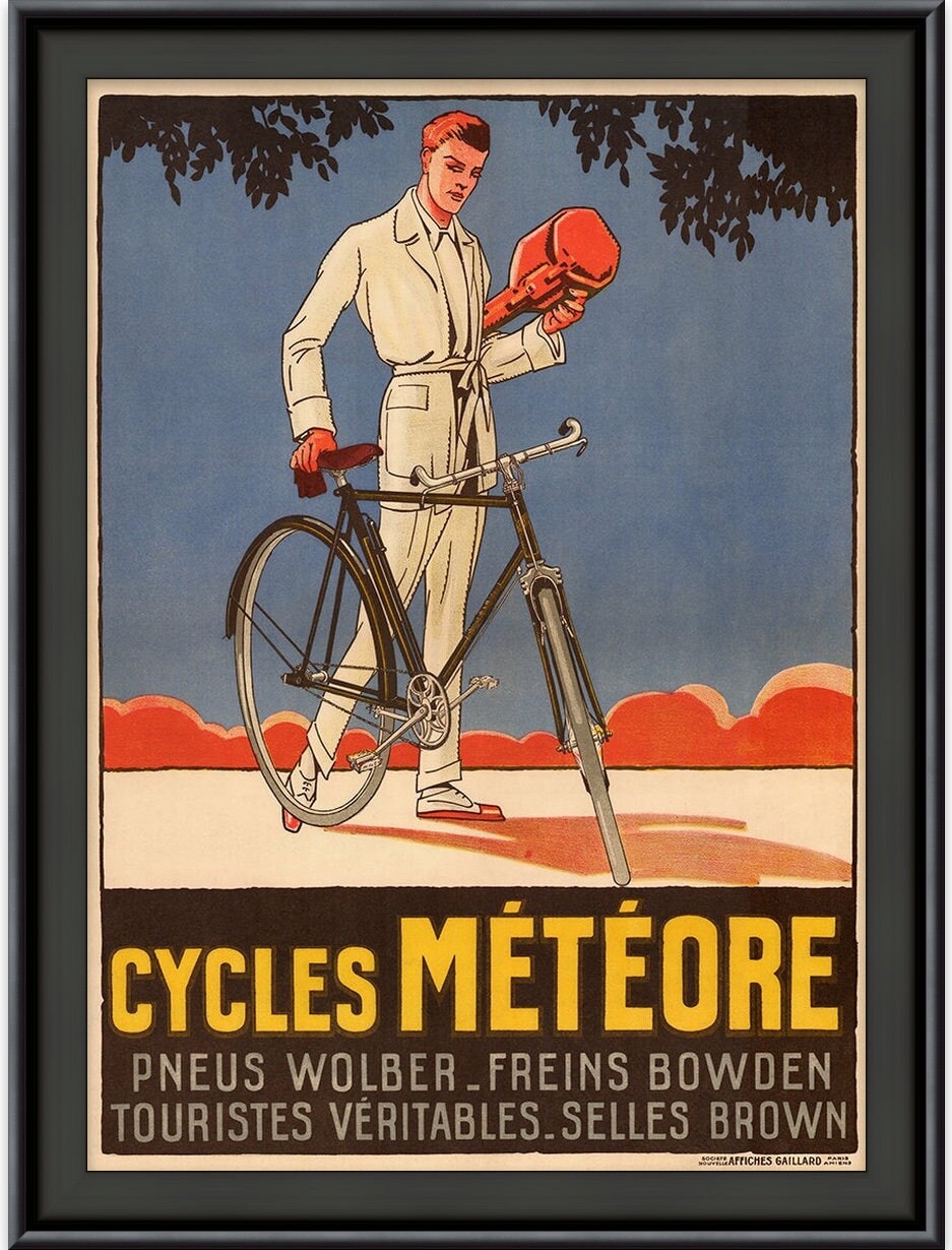 Cycles Meteore Art Deco Bicycle Poster Cycling Poster | Etsy