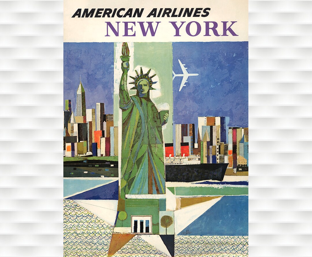 New York American Airlines Travel Poster Travel Art Print Birthday Gift ...
