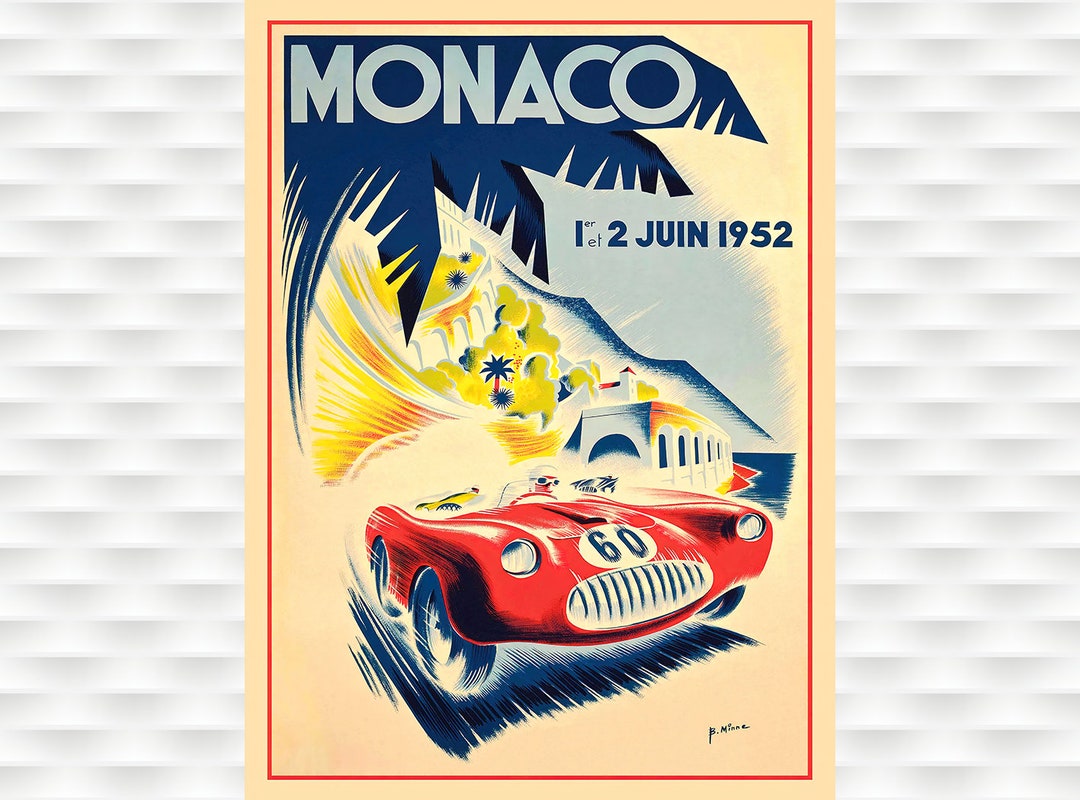 Monaco Grand Prix 1952 Vintage Poster Travel Poster Art Print Auto ...