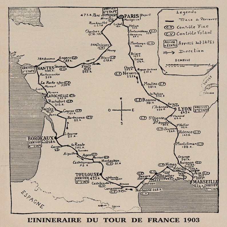 1903 Tour De France Map Poster First Tour De France - Etsy