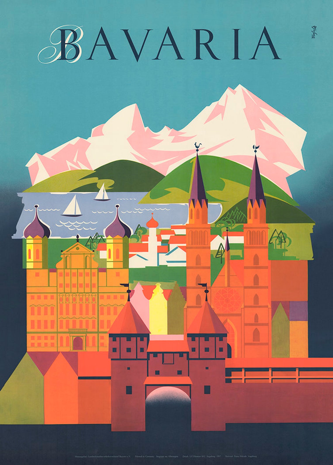 Bavaria Vintage Travel Poster - Germany - Etsy