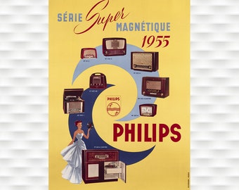Original Vintage Philips TV Radio Poster by Eric C1955 - Etsy