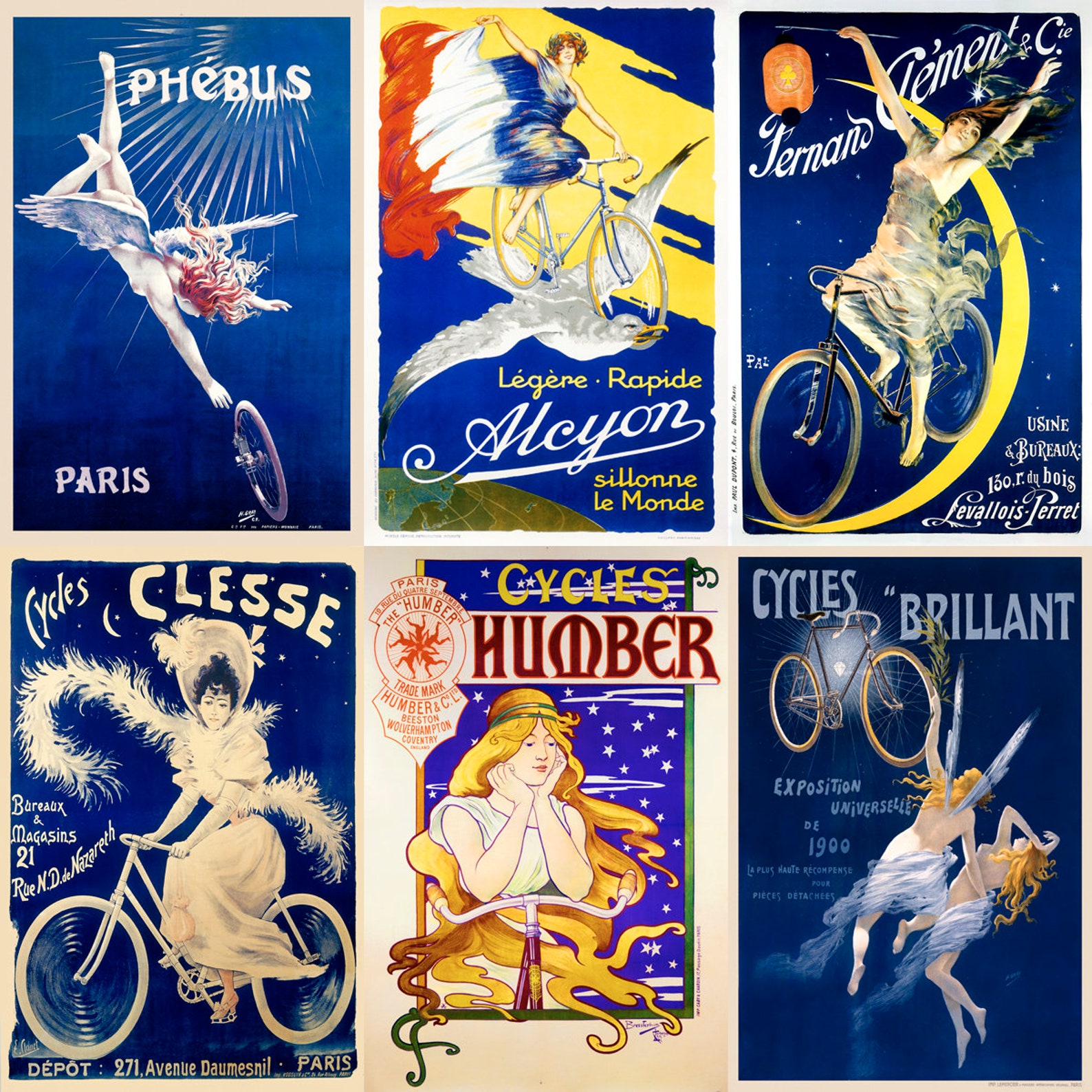 Ladies in Blue Bicycle Posters Set of Six Individual Prints - Etsy