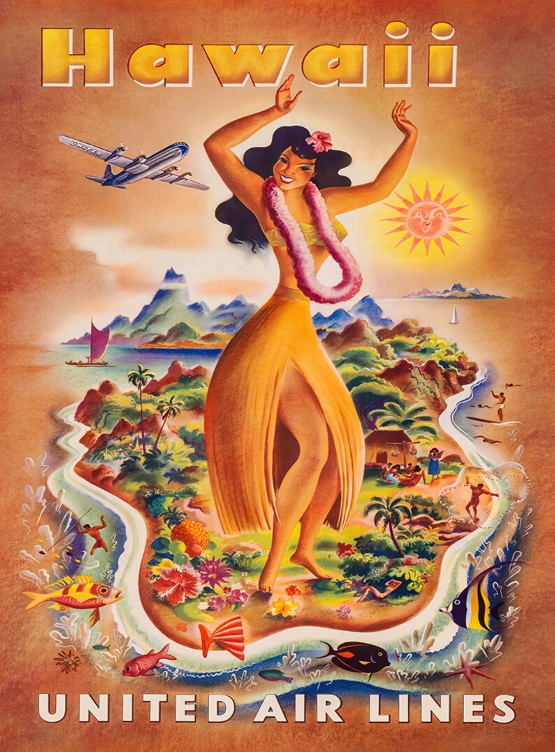 Hawaii United Airlines Travel Poster Travel Art Vintage Poster - Etsy Hawaii United Airlines Travel Poster Travel Art Vintage Poster - Etsy