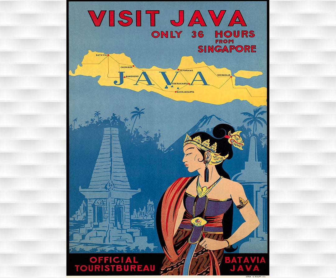Visit Java Vintage Travel Poster - Indonesia - Etsy