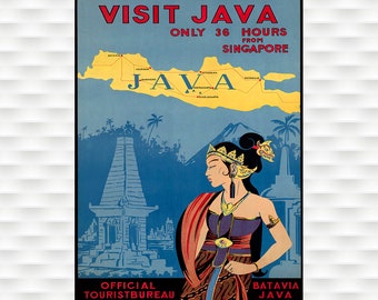 Indonesia "visit Java" Travel Poster Premium Vintage Style (1930s) - Etsy
