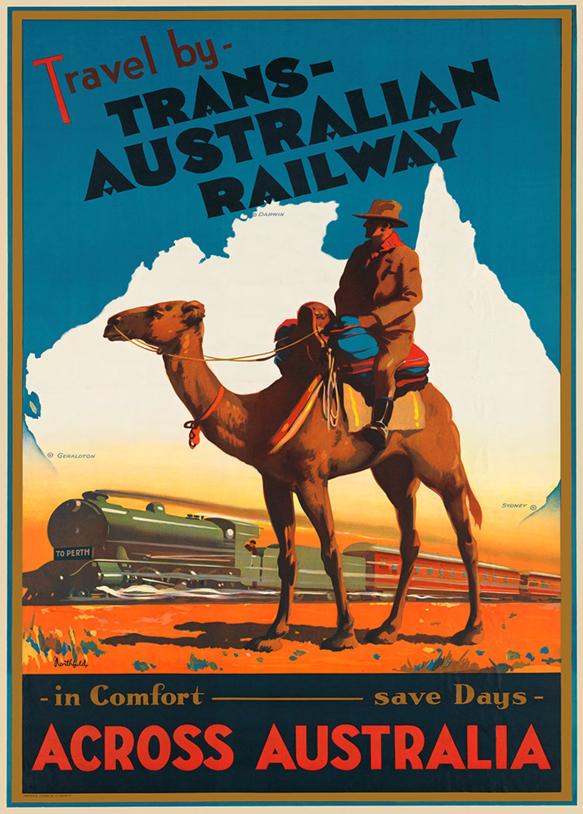 Trans Australia Travel Poster Down Under Railroad Poster | Etsy