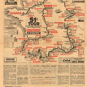 1964 French Bicycle Race Map Poster - Etsy