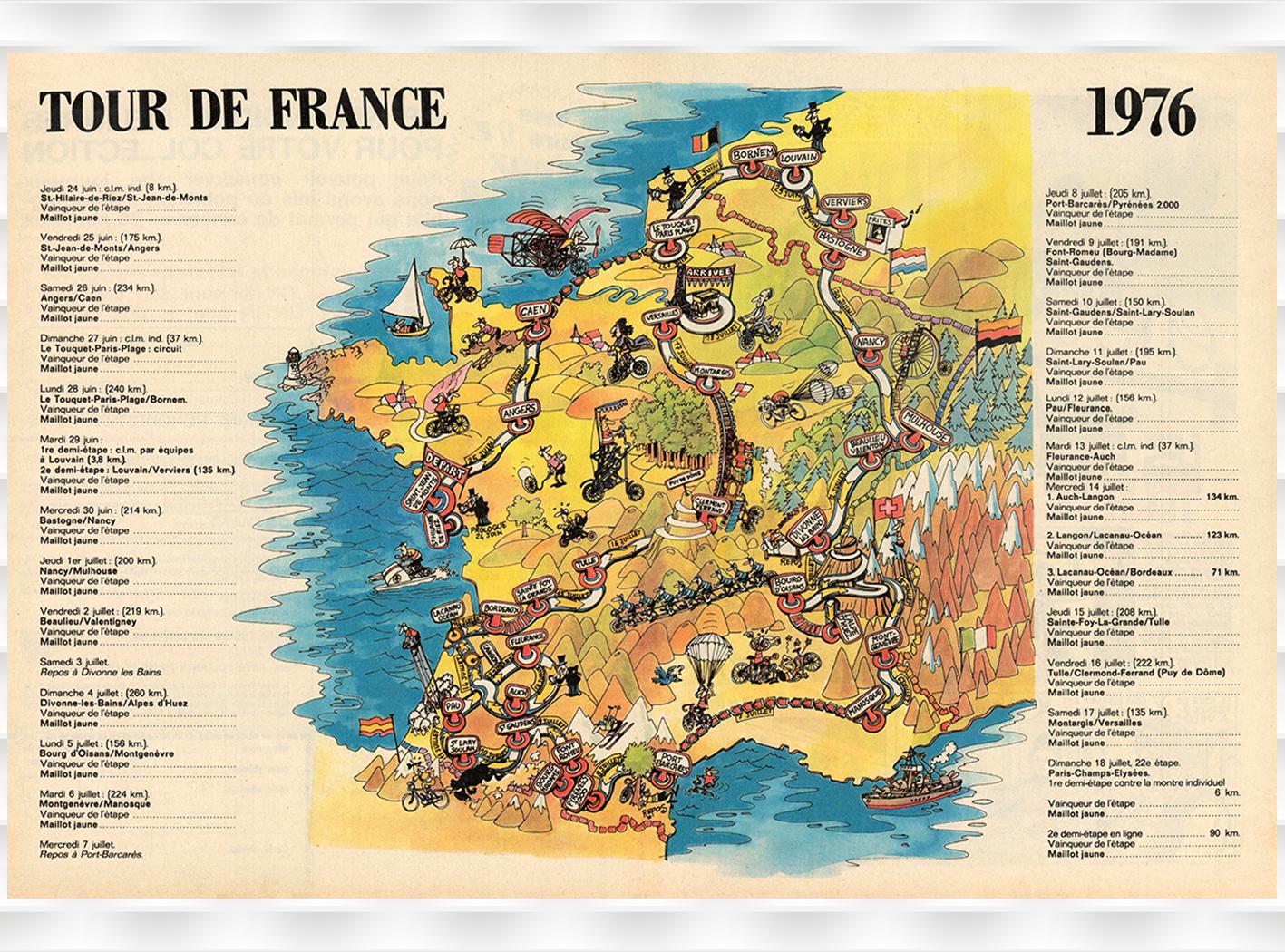 1976 French Bicycle Race Map Vintage Bicycle Poster Prints - Etsy
