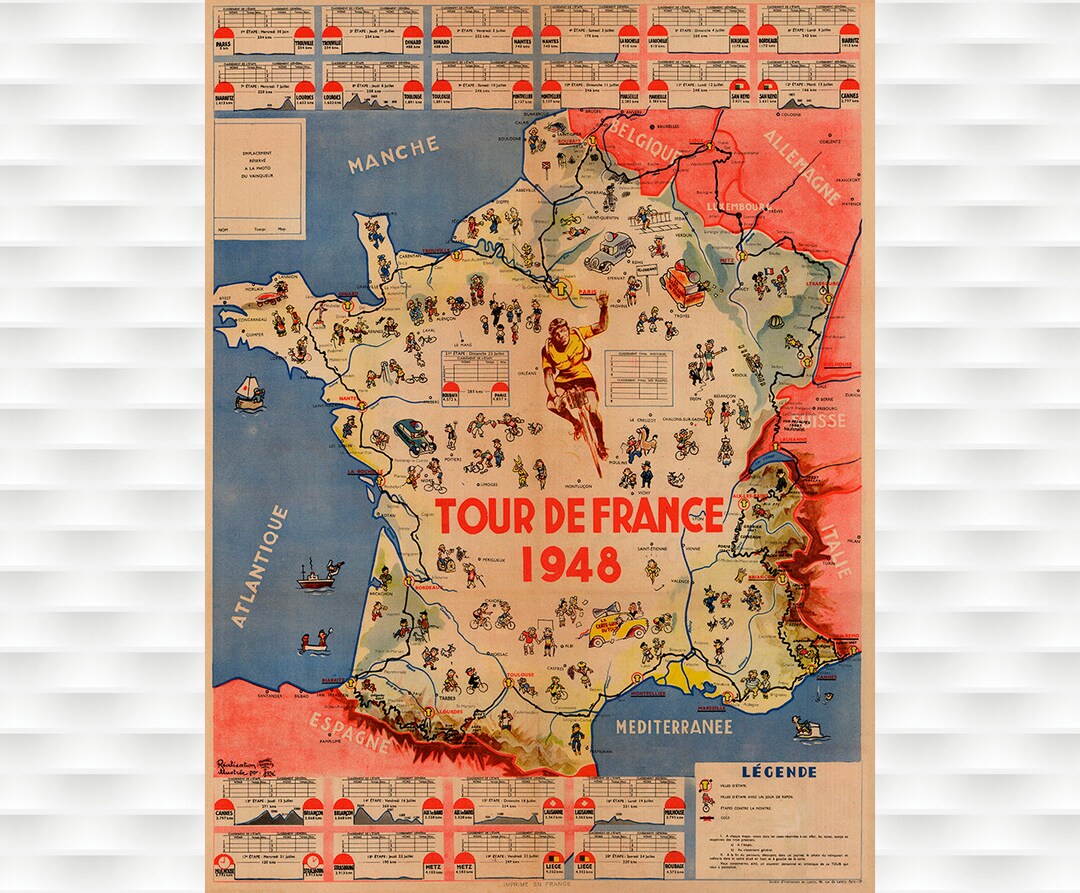 1948 Bicycle Race Map Poster Prints - Etsy