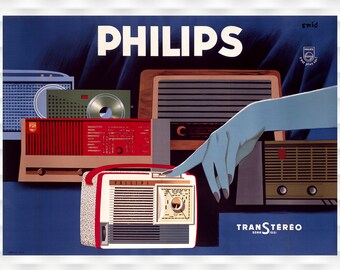 Original Vintage Philips TV Radio Poster by Eric C1955 - Etsy