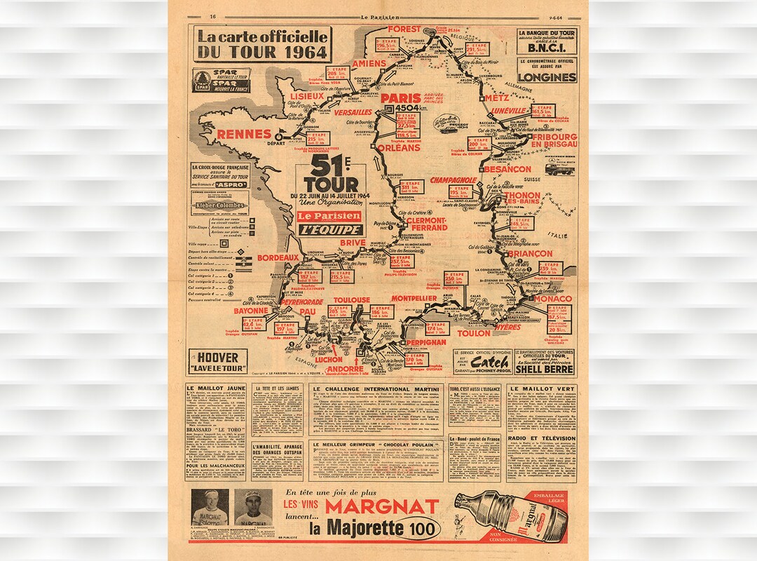 1964 French Bicycle Race Map Poster - Etsy