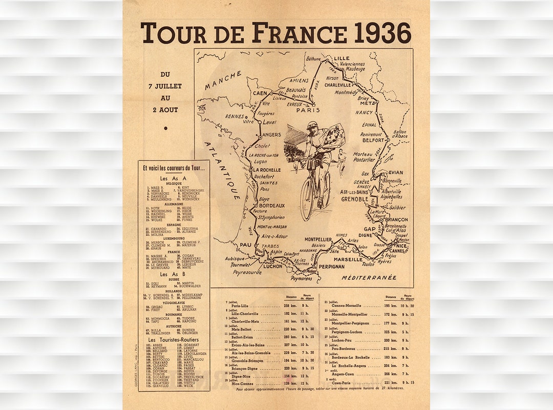 1936 French Bicycle Race Map Poster - Etsy