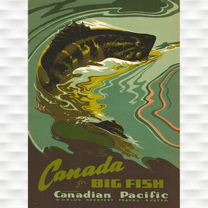Canada - Big Fish Fishing Travel Poster - Etsy