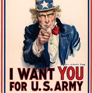 Uncle Sam - I Want You Poster - World War One Recruiting Poster - Etsy