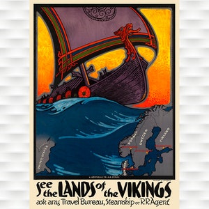 Land of the Vikings Vintage Travel Poster - Etsy