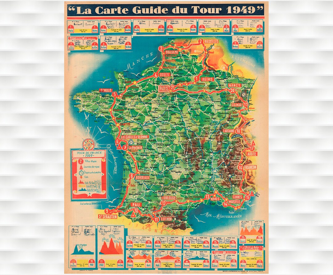 1949 French Bicycle Race Map Poster Prints - Etsy