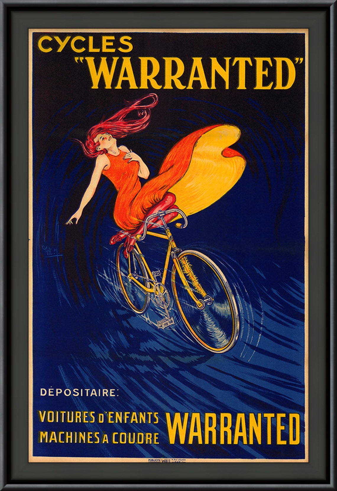Cycles Warranted Bicycle Poster Cycling Poster Bicycle Art | Etsy