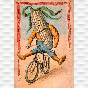 Vegetable People Corn Riding a Bicycle Cycling Poster - Etsy