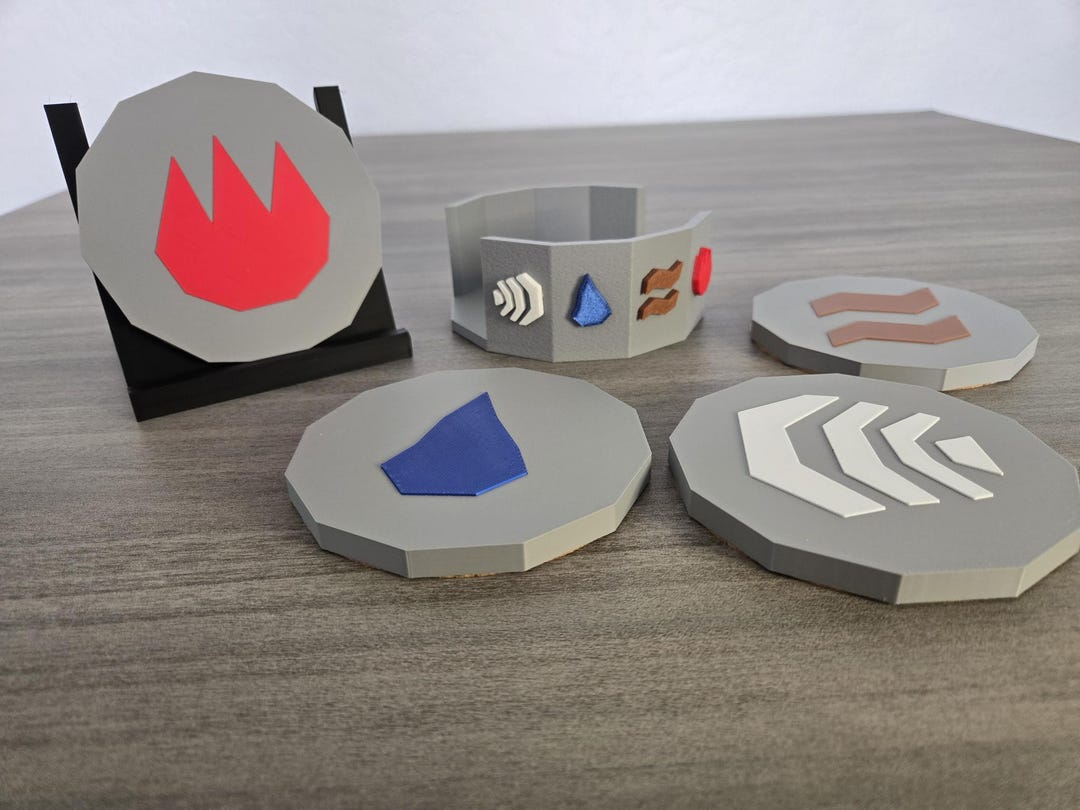 OSRS Elemental Runes Coaster W/ Holder | Set of 4 | Old School ...