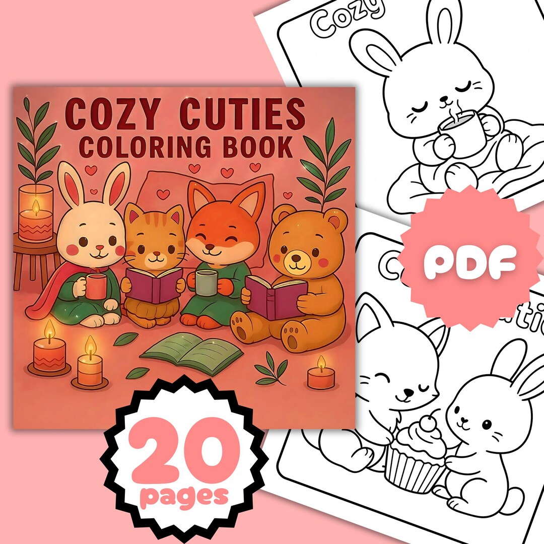 Cozy Cuties Coloring Book – Cute Kawaii Printable Pages - Etsy
