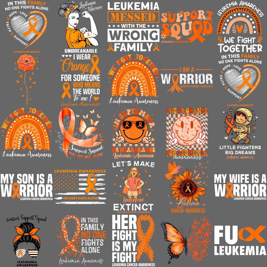 Leukemia Awareness PNG Bundle, Orange Ribbon Cancer Support Clipart ...