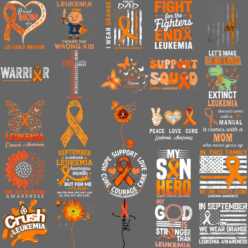 Leukemia Awareness PNG Bundle, Orange Ribbon Cancer Support Clipart ...